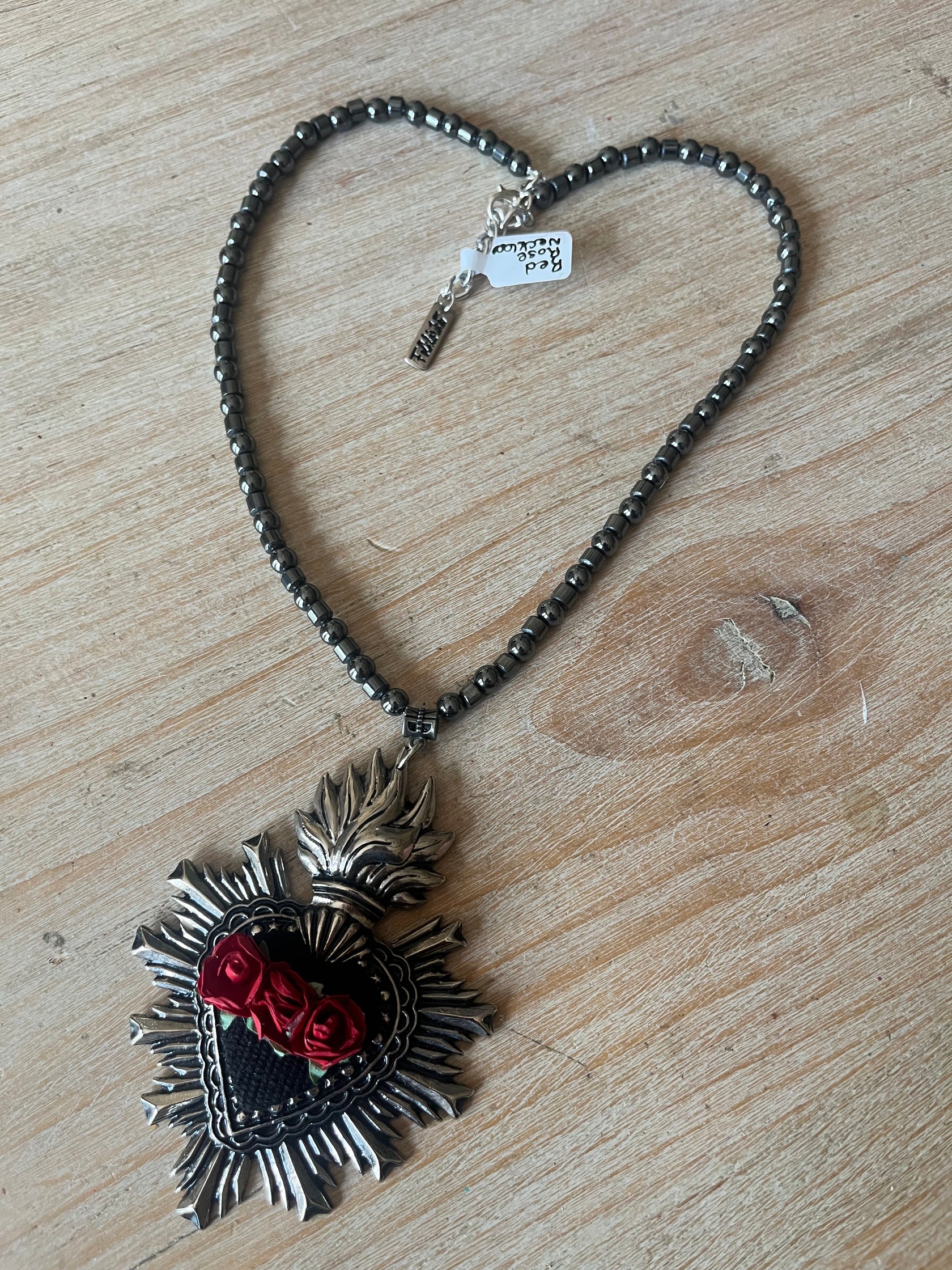 2024 Sacred Heart Rose Bead Necklace – Barrio Antiguo Designs
